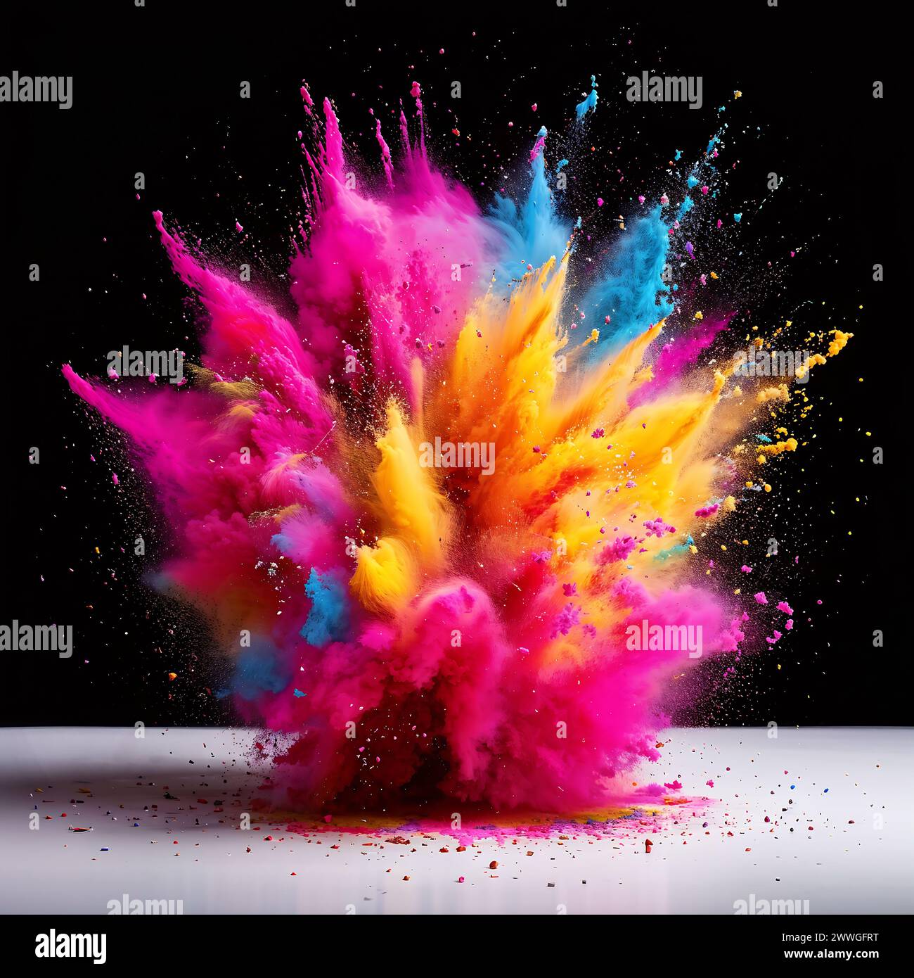 Colorful powder explosion on black background. Vibrant particle burst ...