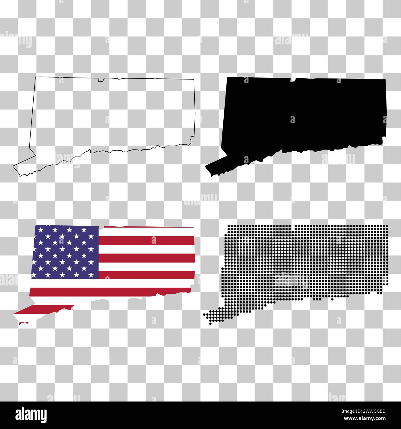 Set of Connecticut map, united states of america. Flat concept icon ...