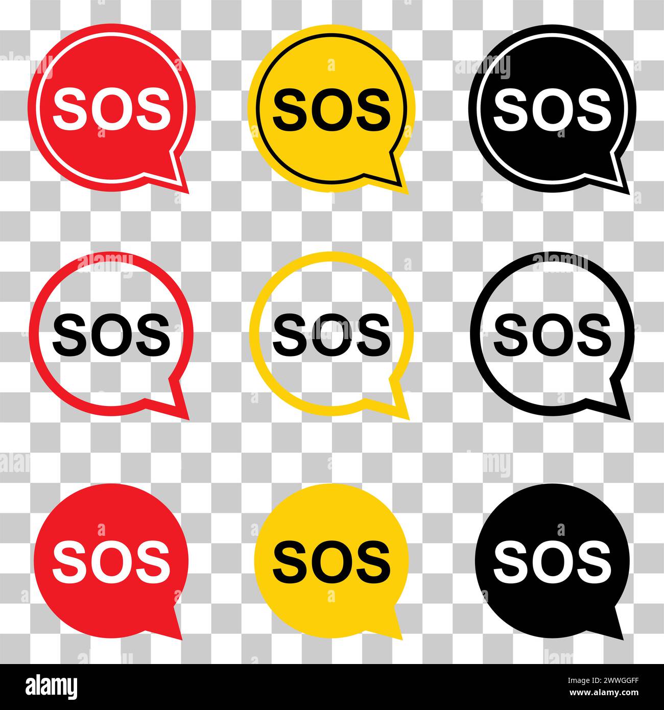 Set of SOS help icon, safety support alert design, save vector ...