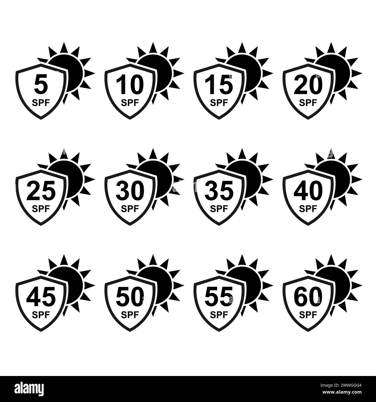Set of Sun protection factor icon, uv radiation block symbol, sun ...