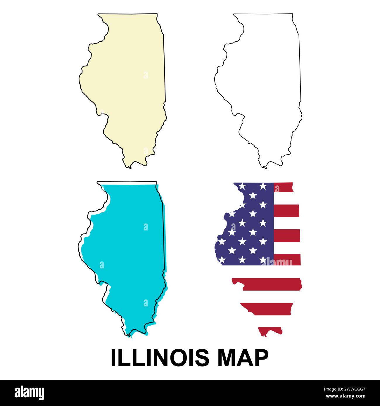 Set of Illinois map, united states of america. Flat concept icon vector ...