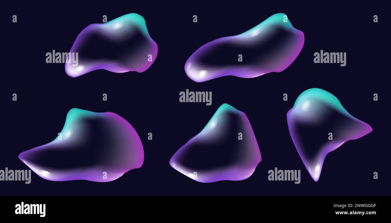 Transparent liquid forms water drops isolated set. Shape refracts light ...