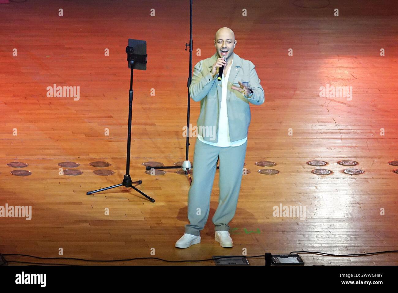 Famous singer Maher Zain performs during his concert. The famous pop ...