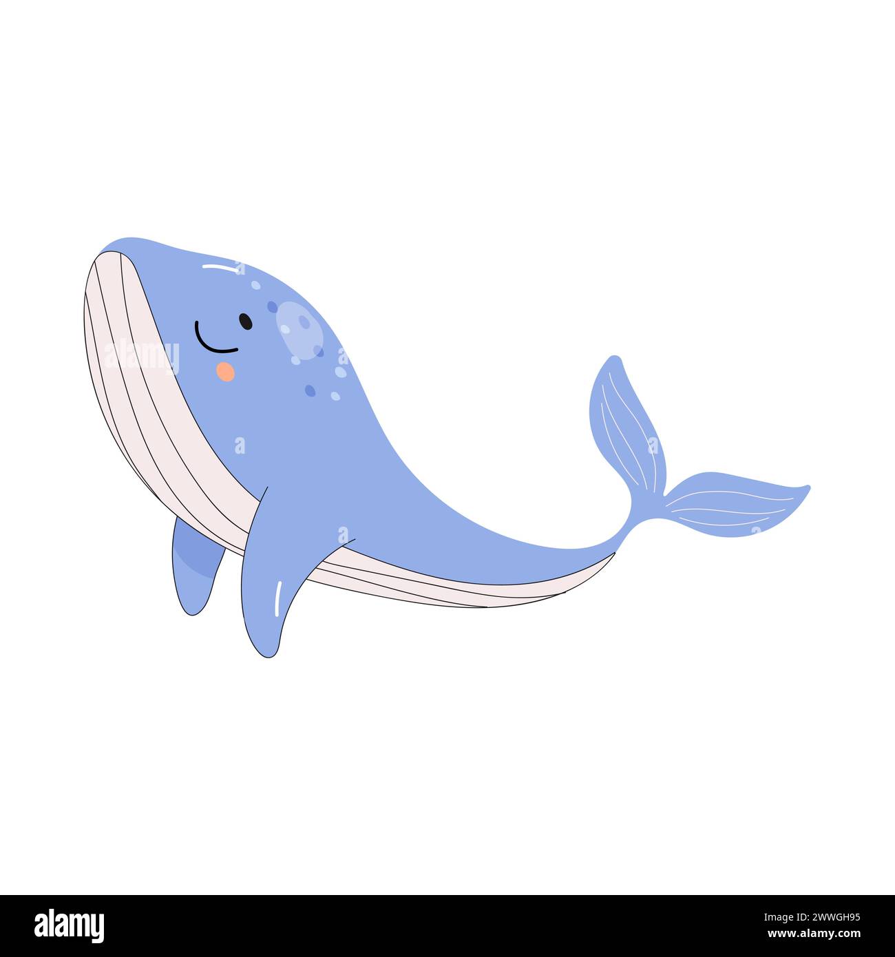 cute baby whale blue, set on white background. Underwater world. vector ...