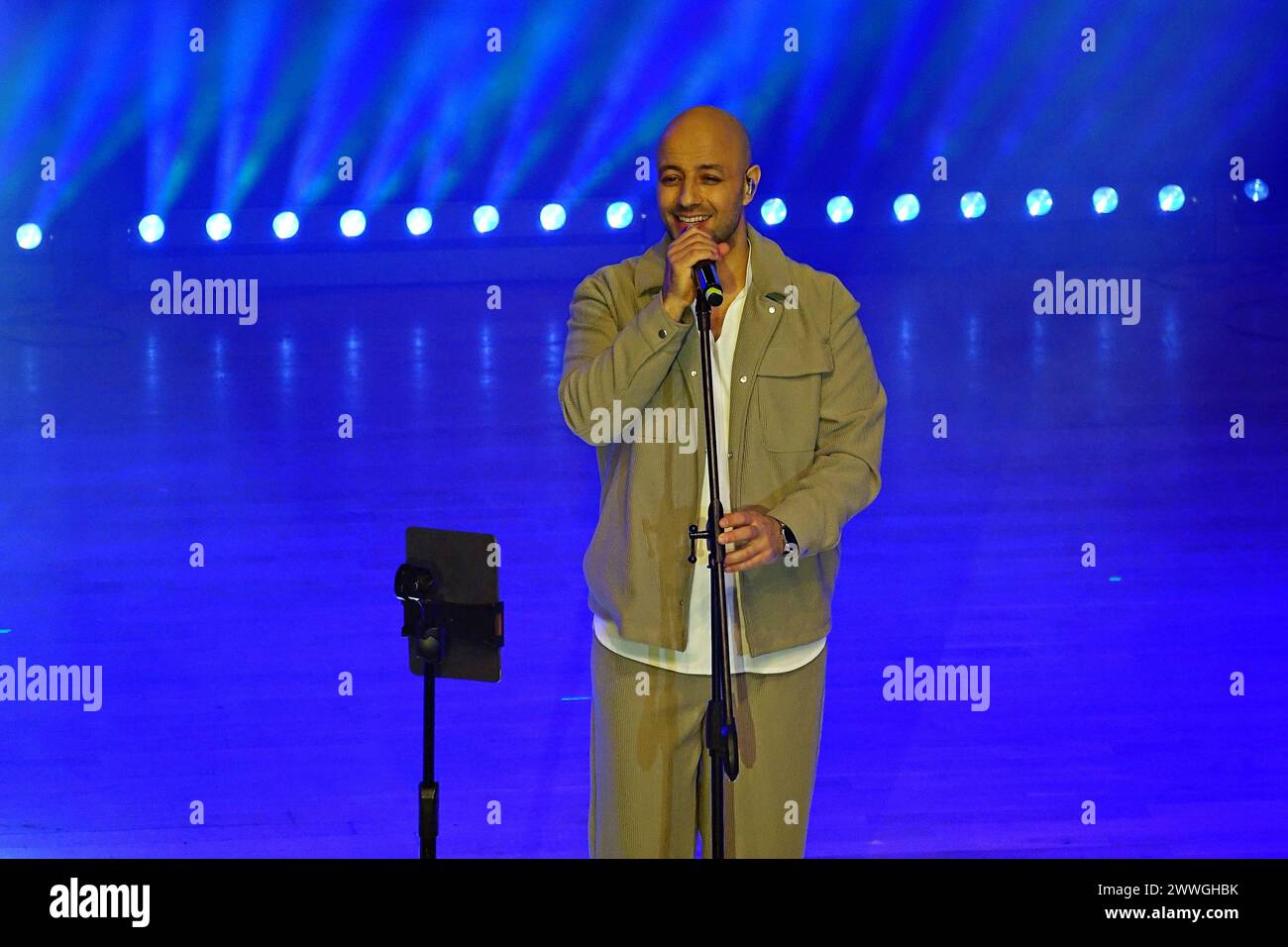Famous singer Maher Zain performs during his concert. The famous pop ...