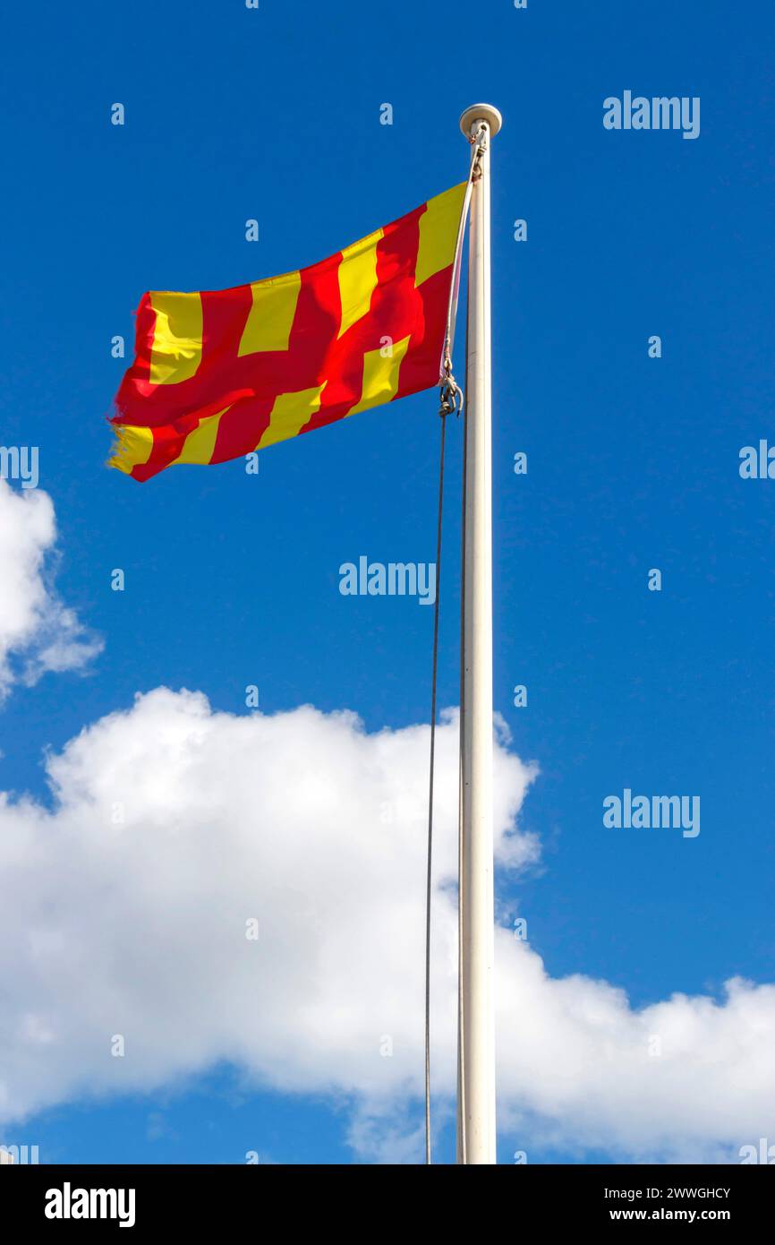 isolated Northumberland flag blowing in the wind Newbiggin by Sea ...