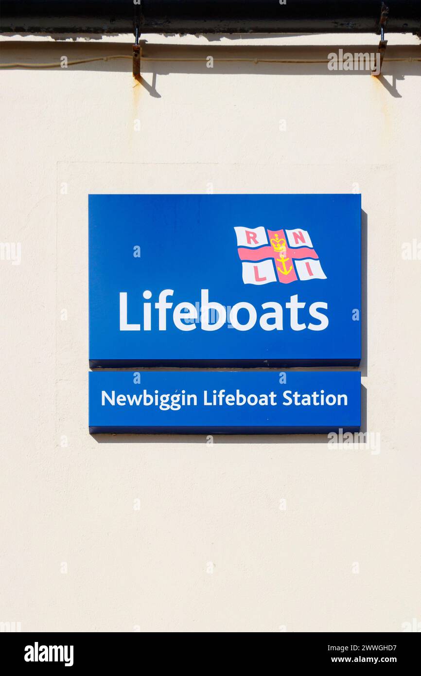 sign for RNLI lifeboat rescue station Newbiggin by Sea, Northumberland ...