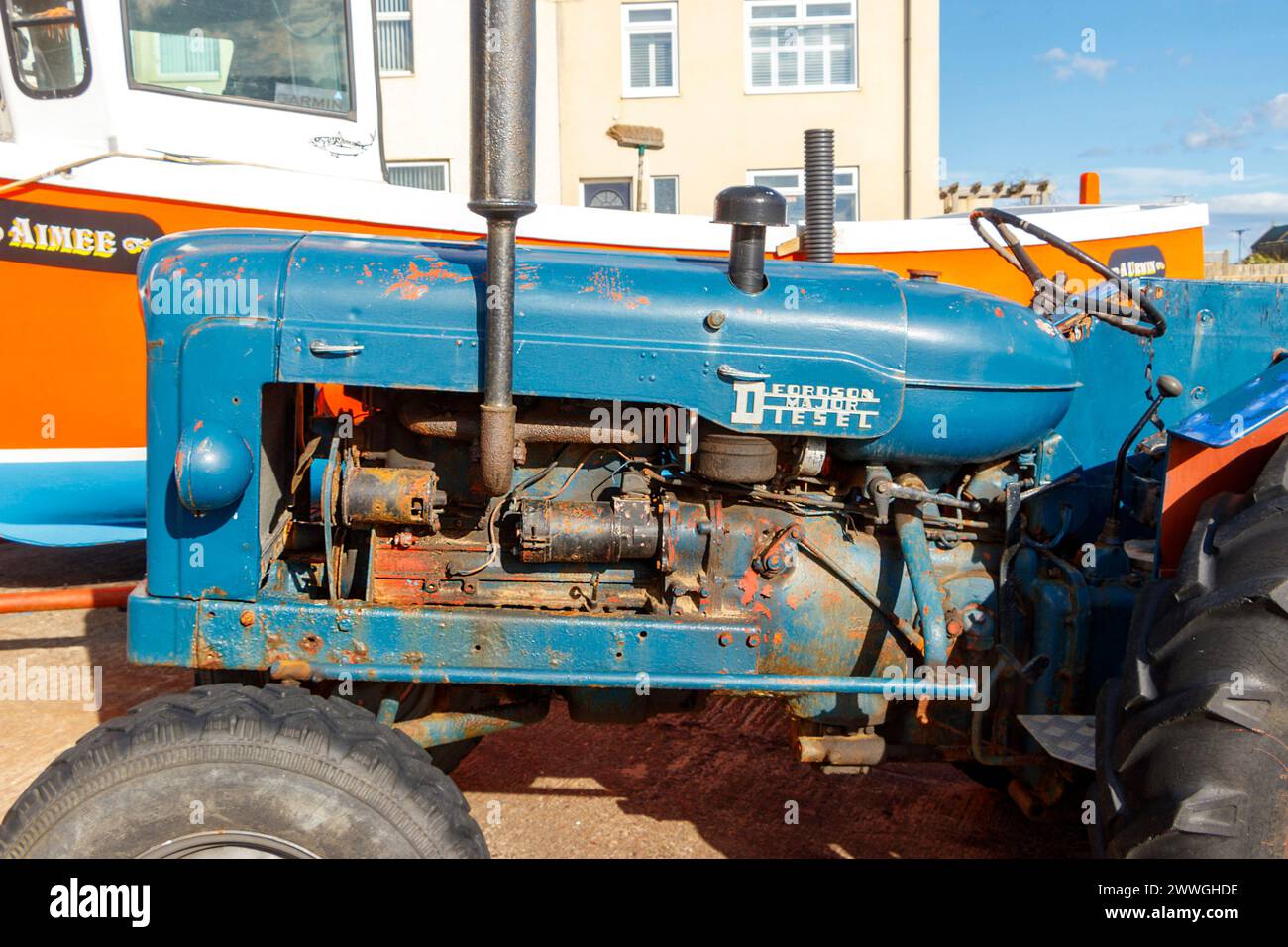 vintage blue Fordson super Major tractor at Newbiggin by sea ...