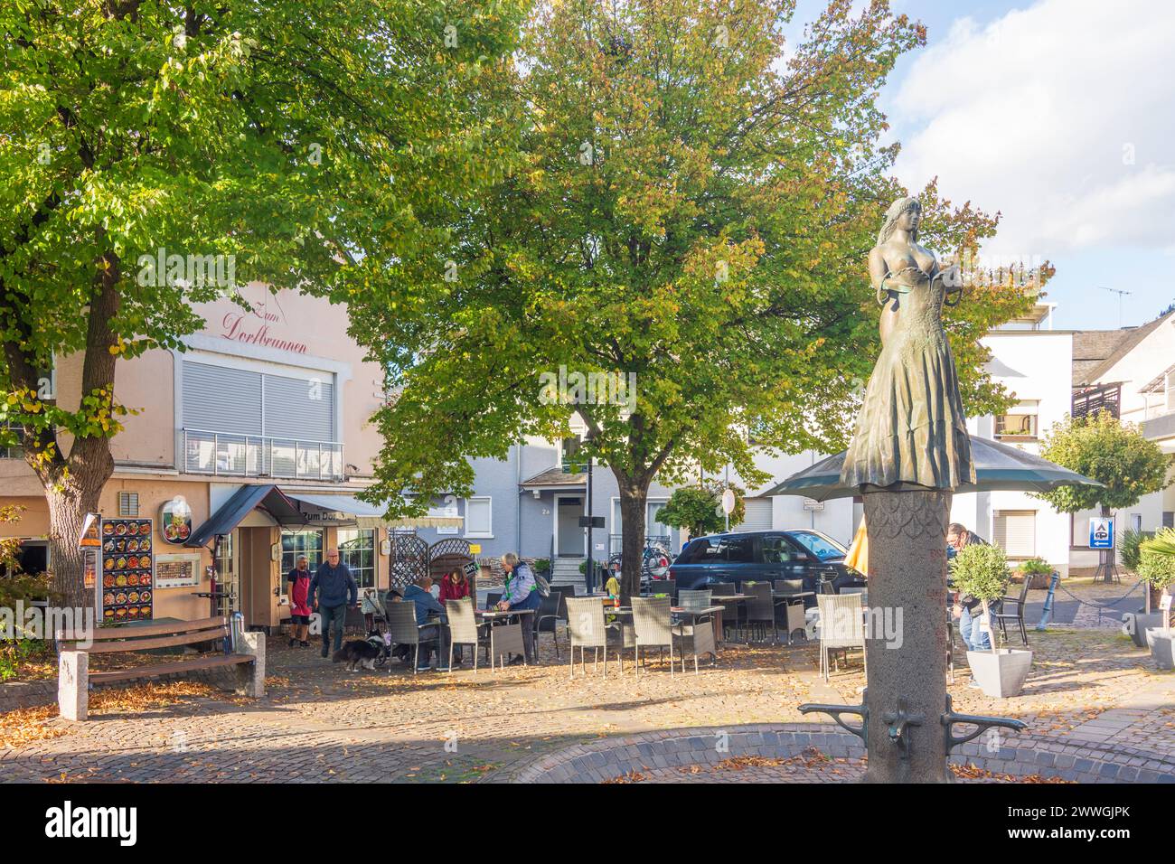 Bullay: Bullay village center, Bridal Rock Fountain, monument to large ...