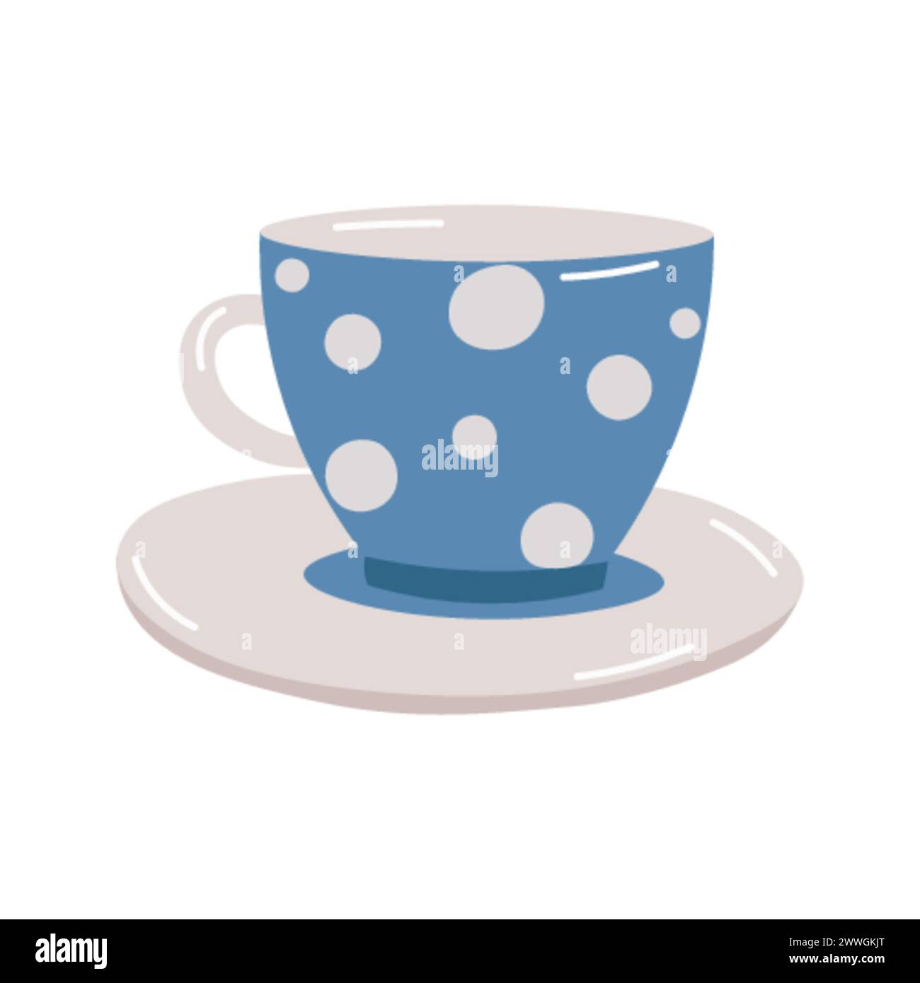 Blue tea cup on white background. Blue polka dot cup Stock Vector Image ...