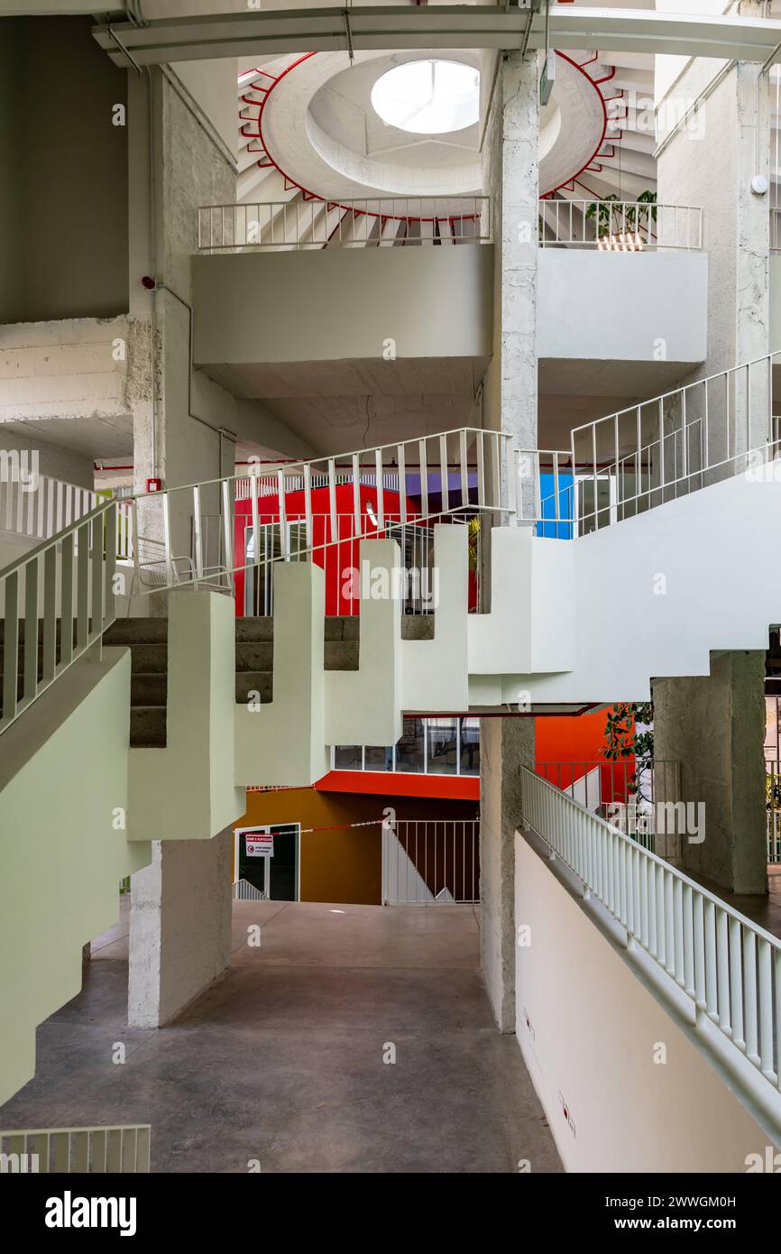 Inside the Pyramid of Tirana, newly opened with coloured pods and ...
