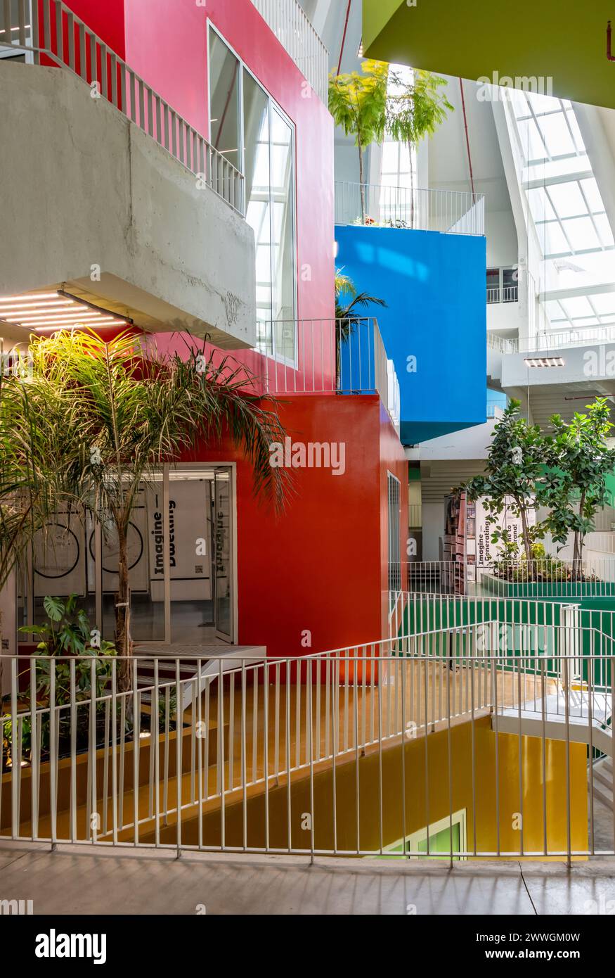 Inside the Pyramid of Tirana, newly opened with coloured pods and ...