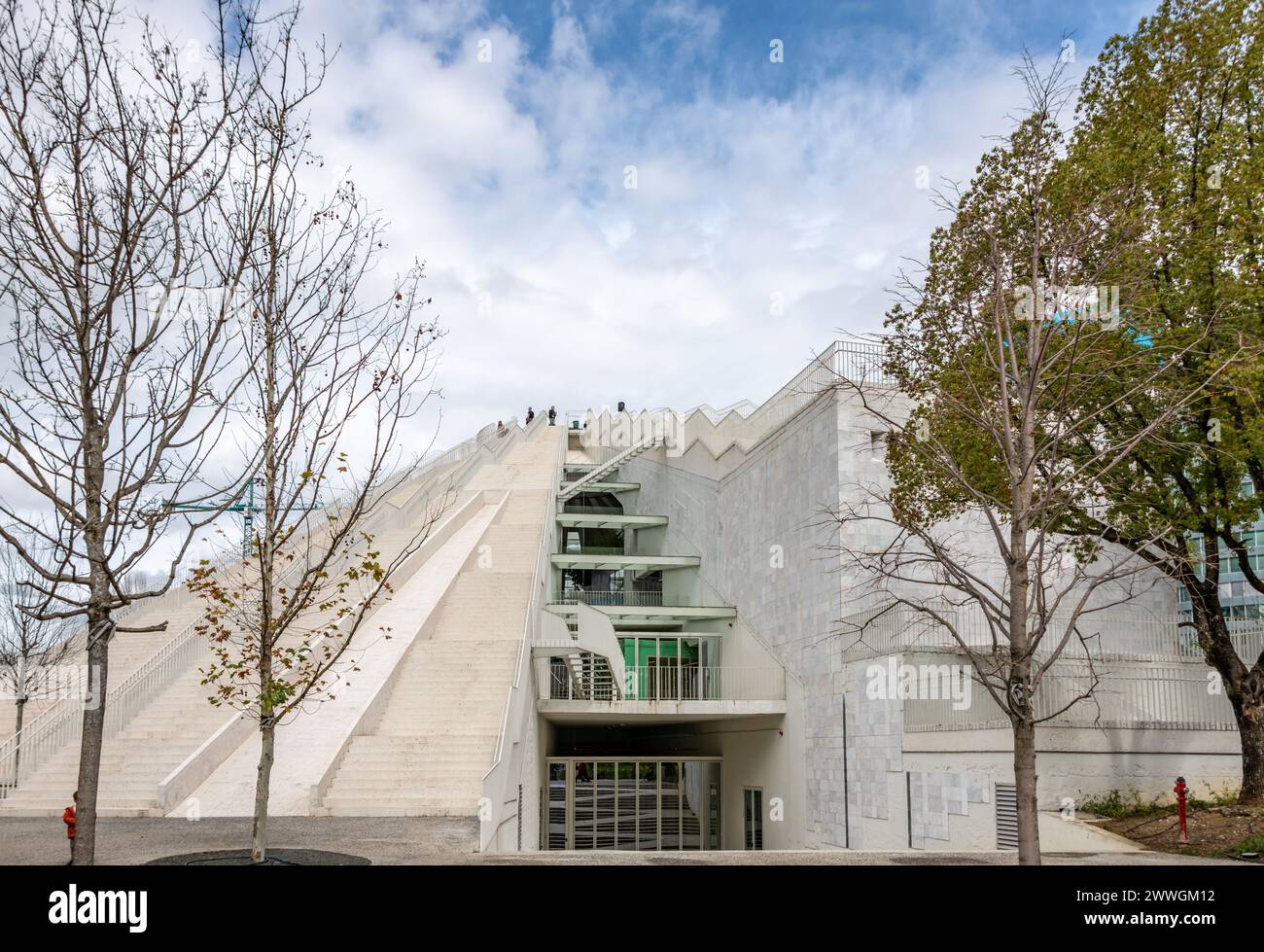Exterior of the Pyramid of Tirana, newly opened with coloured pods and ...