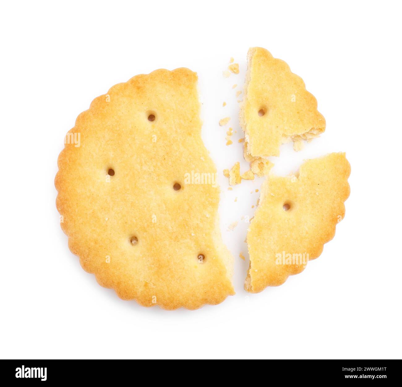 Crispy broken cracker isolated on white, top view Stock Photo - Alamy