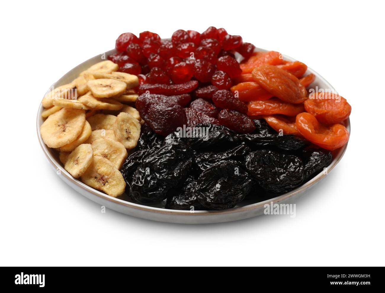 Different delicious dried fruits isolated on white Stock Photo - Alamy