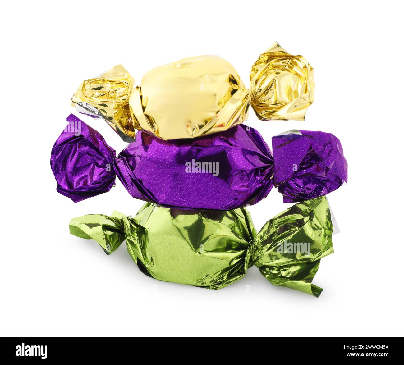 Stack of sweet candies in colorful wrappers on white background Stock ...