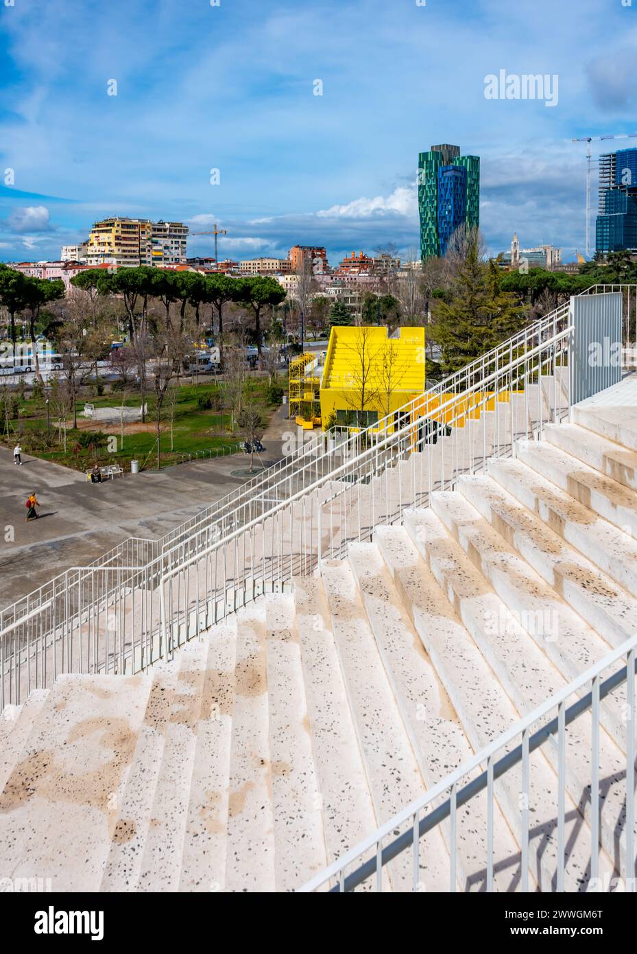 Exterior of the Pyramid of Tirana, newly opened with coloured pods and ...