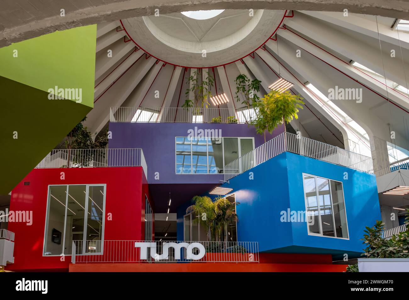 Inside the Pyramid of Tirana, newly opened with coloured pods and ...