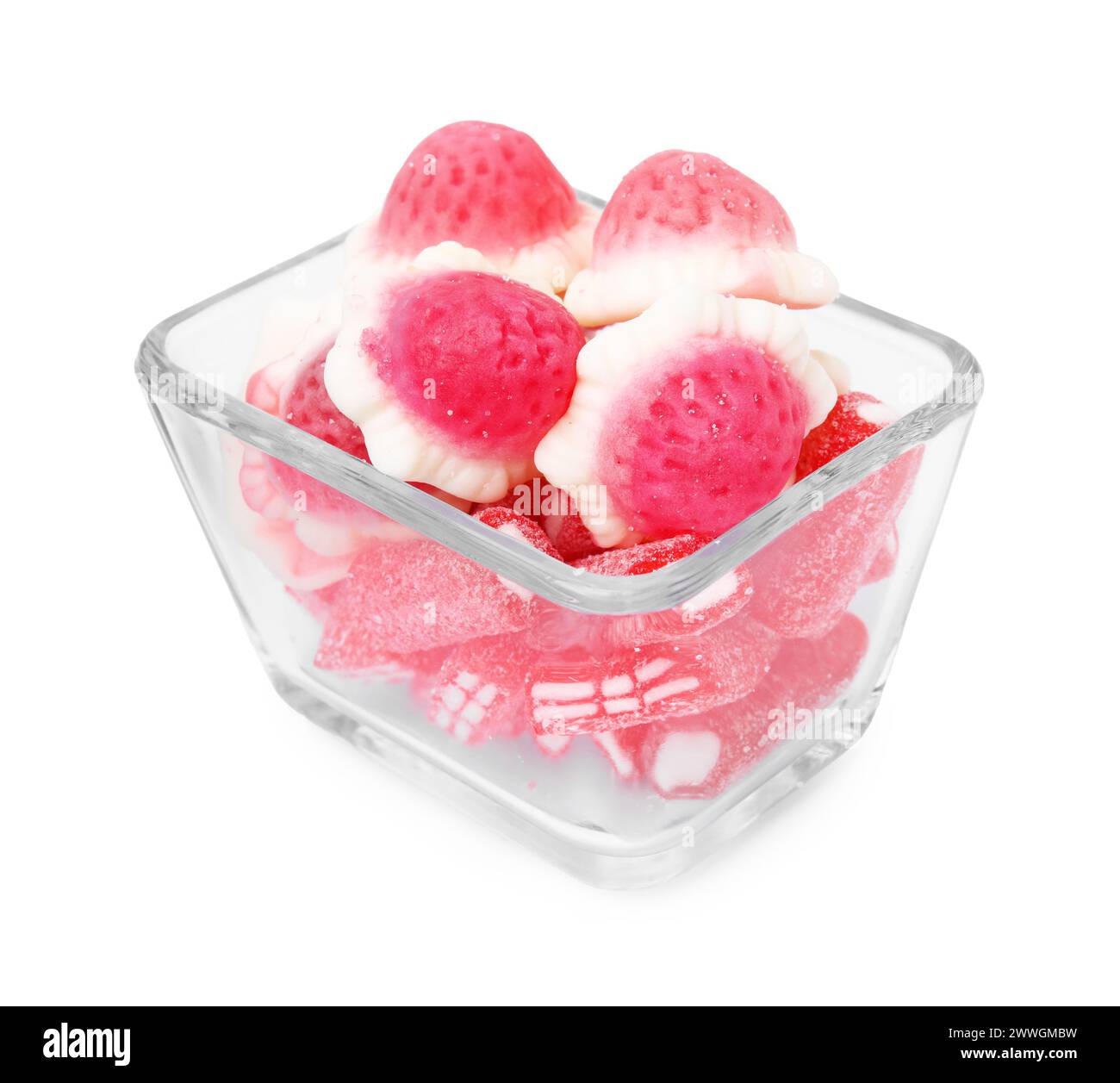 Yummy candies in glass bowl isolated on white Stock Photo - Alamy