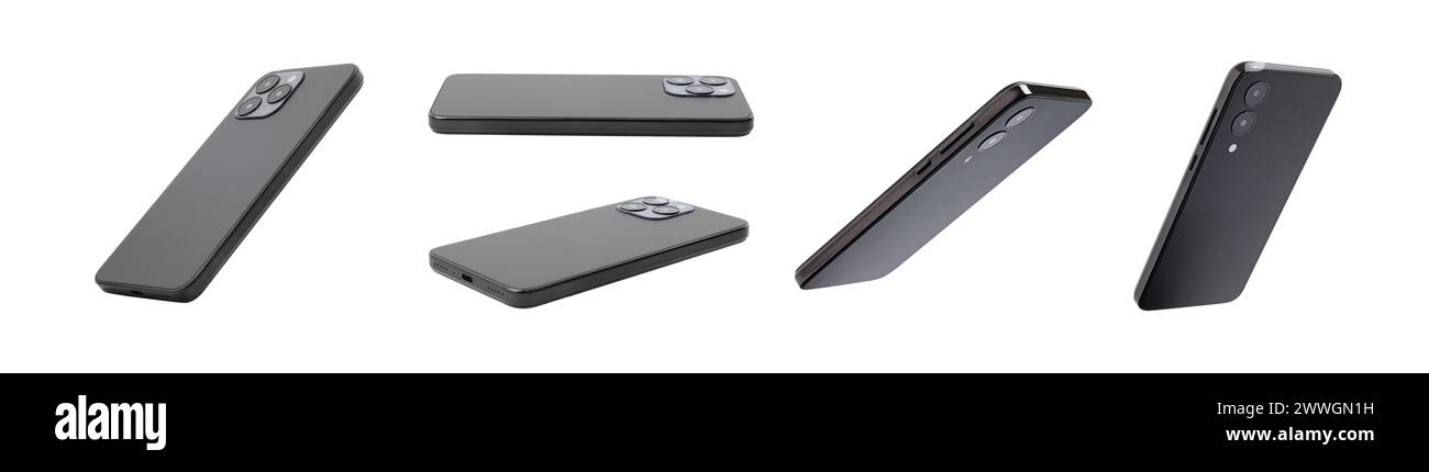 Smartphones isolated on white, collage of photos Stock Photo - Alamy