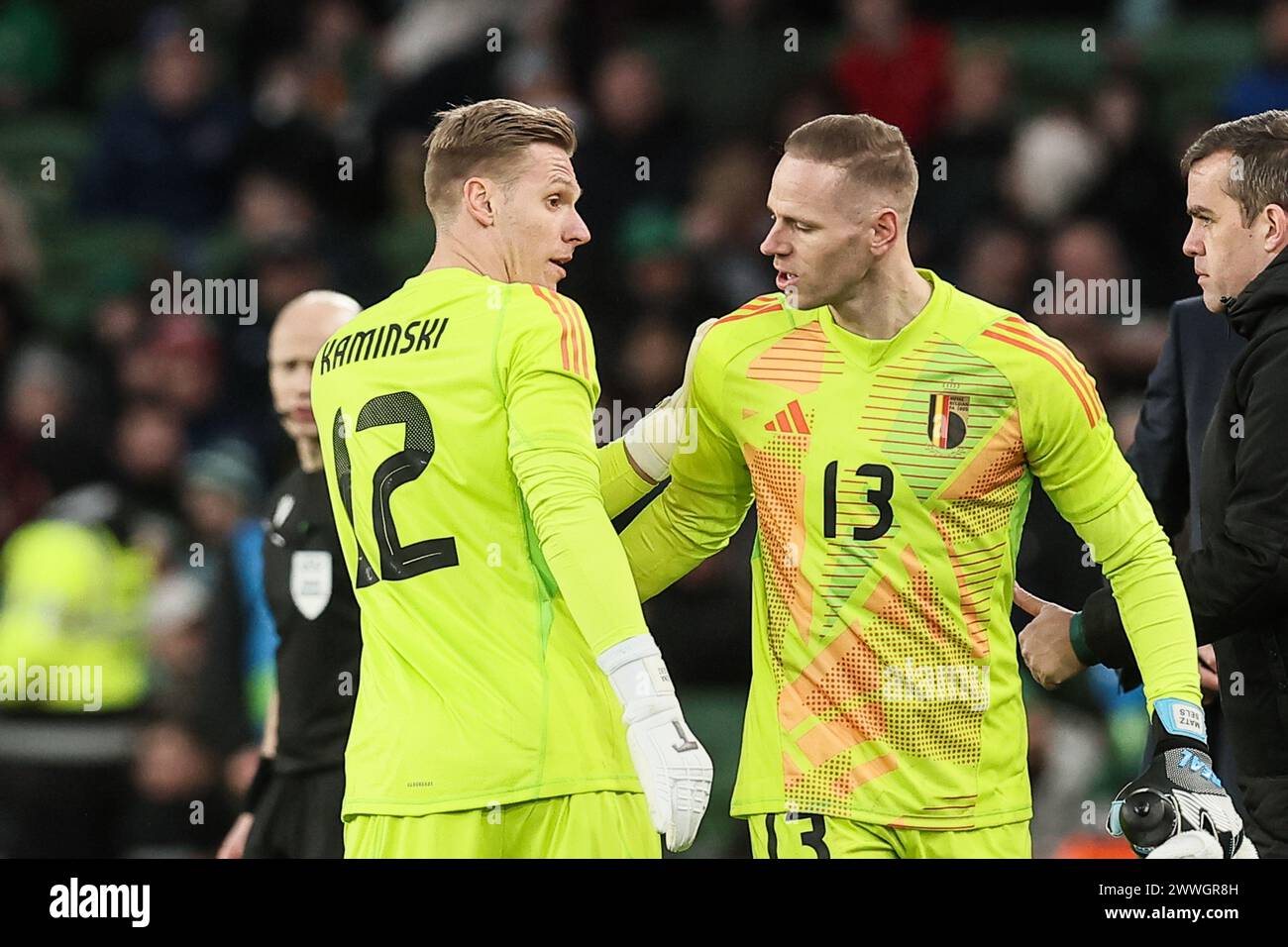 Dublin, Ireland. 23rd Mar, 2024. Belgium's goalkeeper Thomas Kaminski ...