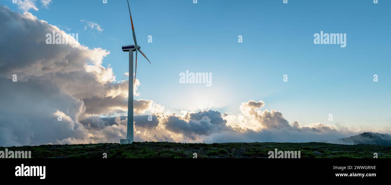 Panoramic view of Madeira highlands with wind turbine Stock Photo - Alamy