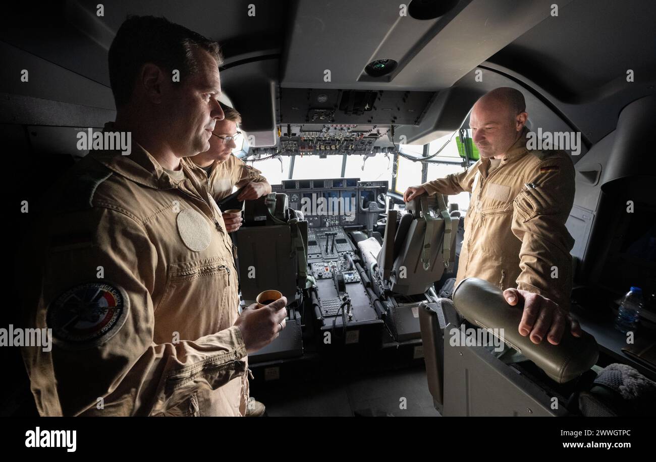 Amman, Jordan. 24th Mar, 2024. Pilots discuss details of the flight in ...