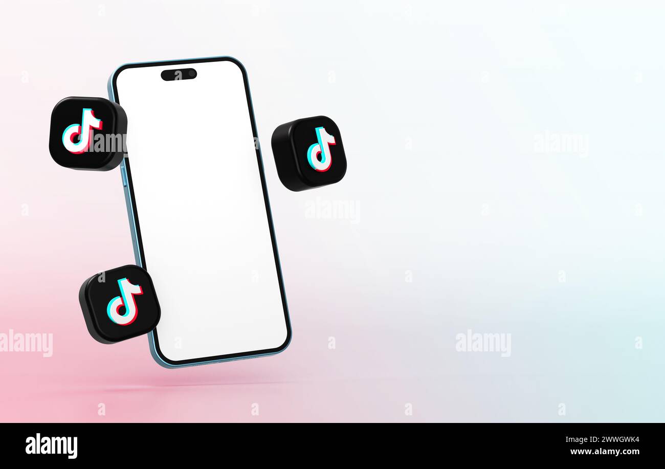 Valencia, Spain - March, 2024: TikTok floating app icons with a mobile ...