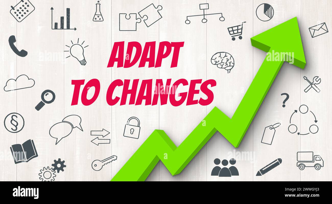 Ascending arrow with icons - Adapt to changes Stock Photo - Alamy