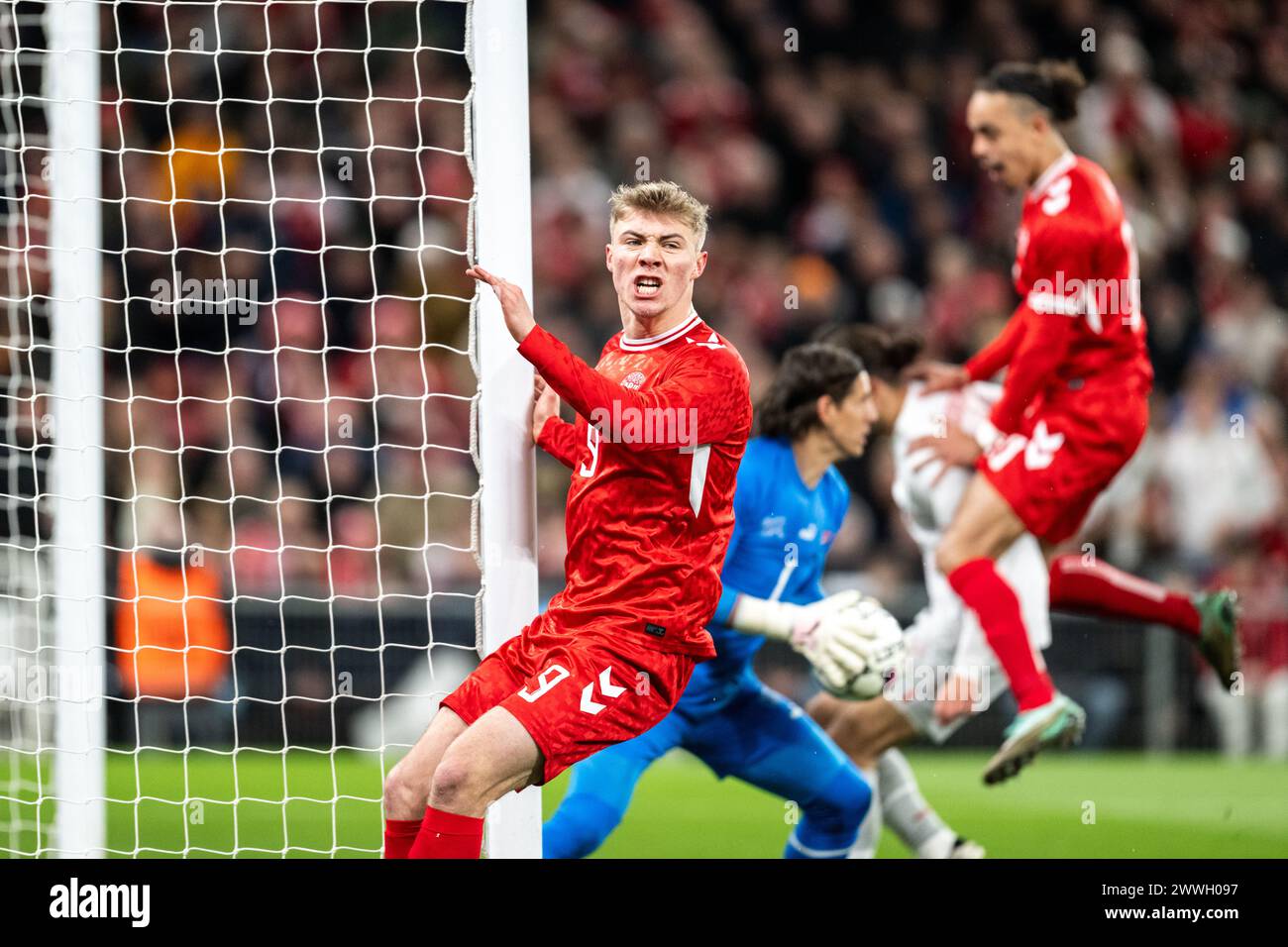 Copenhagen, Denmark. 23rd Mar, 2024. Rasmus Hojlund (9) of Denmark seen ...
