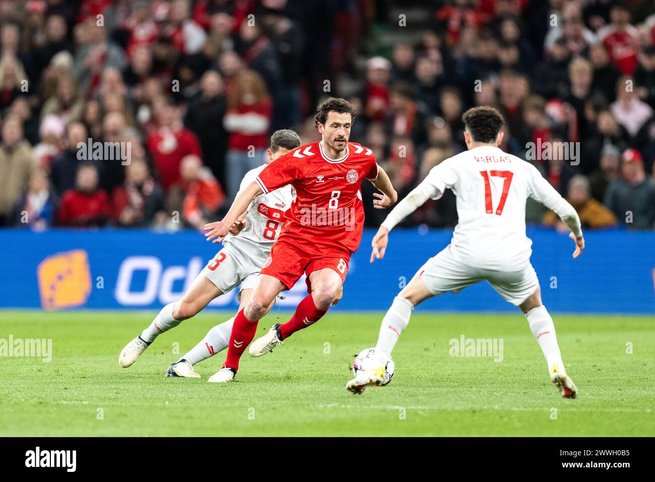 Copenhagen, Denmark. 23rd Mar, 2024. Thomas Delaney (8) of Denmark seen ...