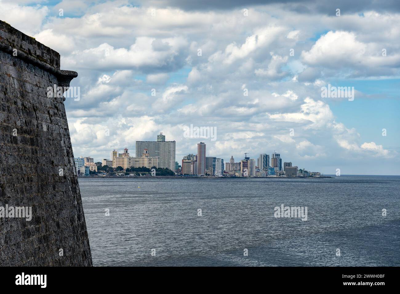 Cityscape of Havana, Cuba, Malecon promenade, with Bahia de la Habana ...