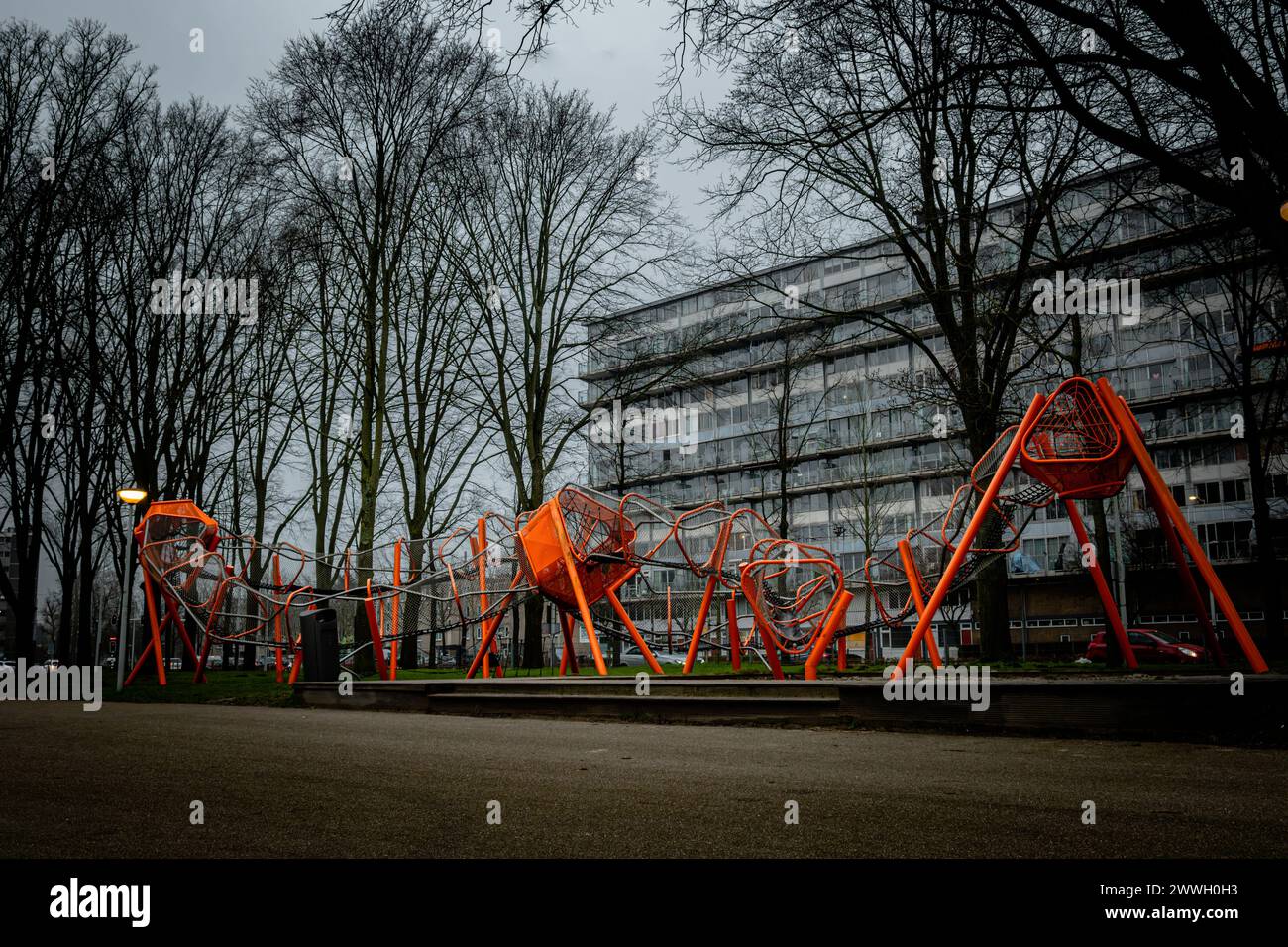 Abstract angles of a modern playground under moody skies Stock Photo ...