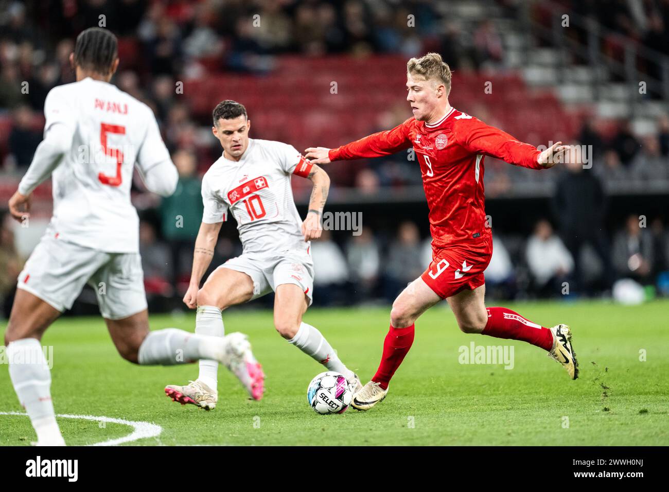 Copenhagen, Denmark. 23rd Mar, 2024. Rasmus Hojlund (9) of Denmark seen ...