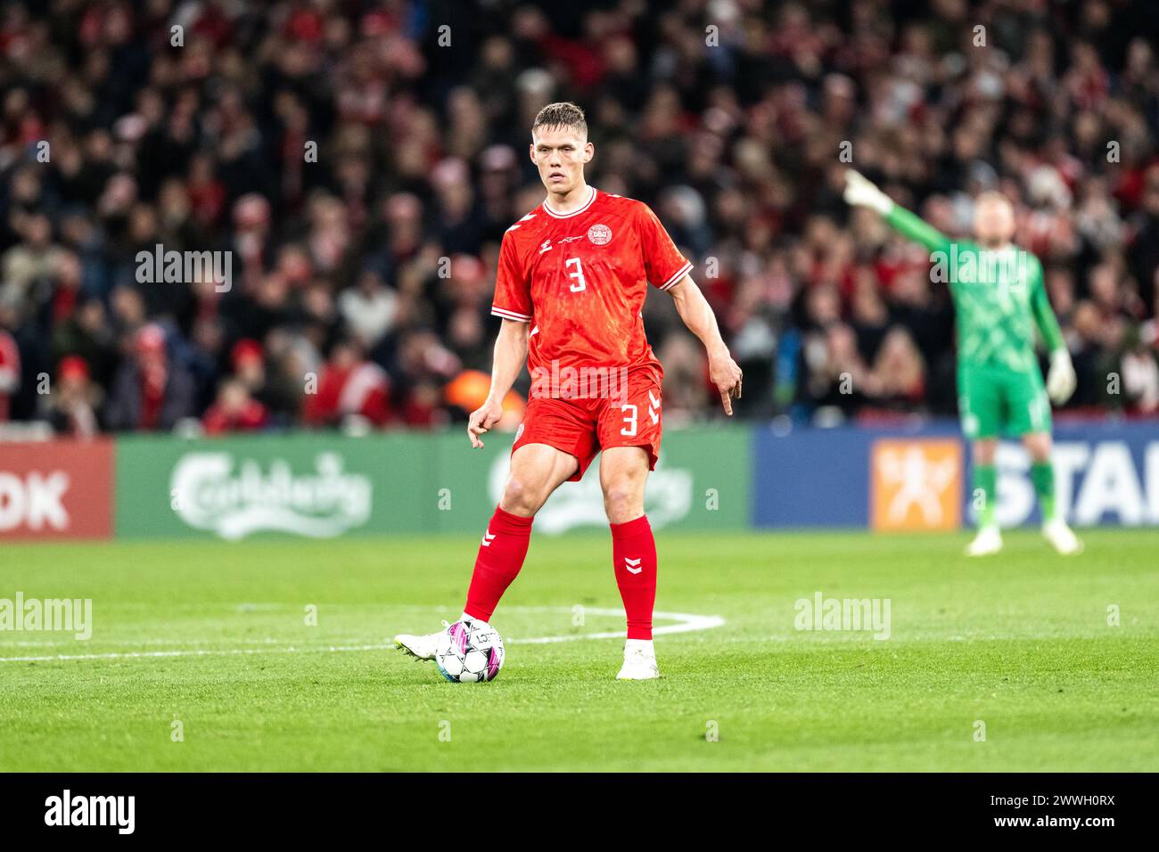 Copenhagen, Denmark. 23rd Mar, 2024. Jannik Vestergaard (3) of Denmark ...