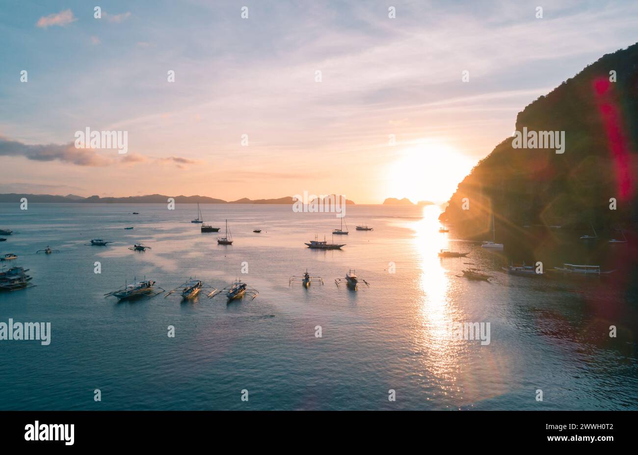 Aerial sunset shot yacht sailing hi-res stock photography and images ...