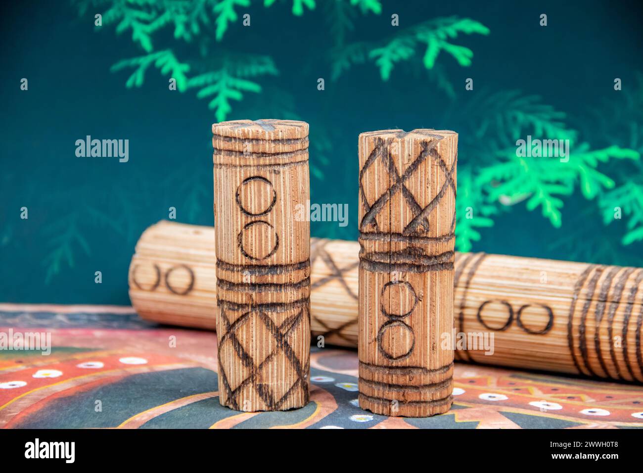 Musical traditional ethnical and tribal rhythmic idiophones made of ...