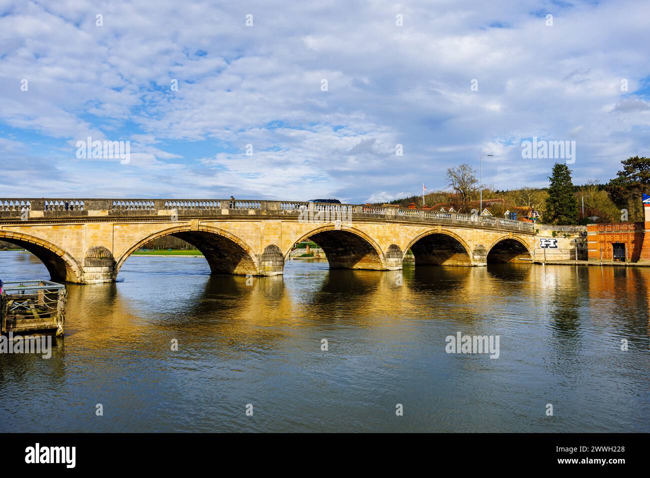 View of Grade I listed Henley Bridge over the River Thames in Henley-on-Thames, a town in south ...