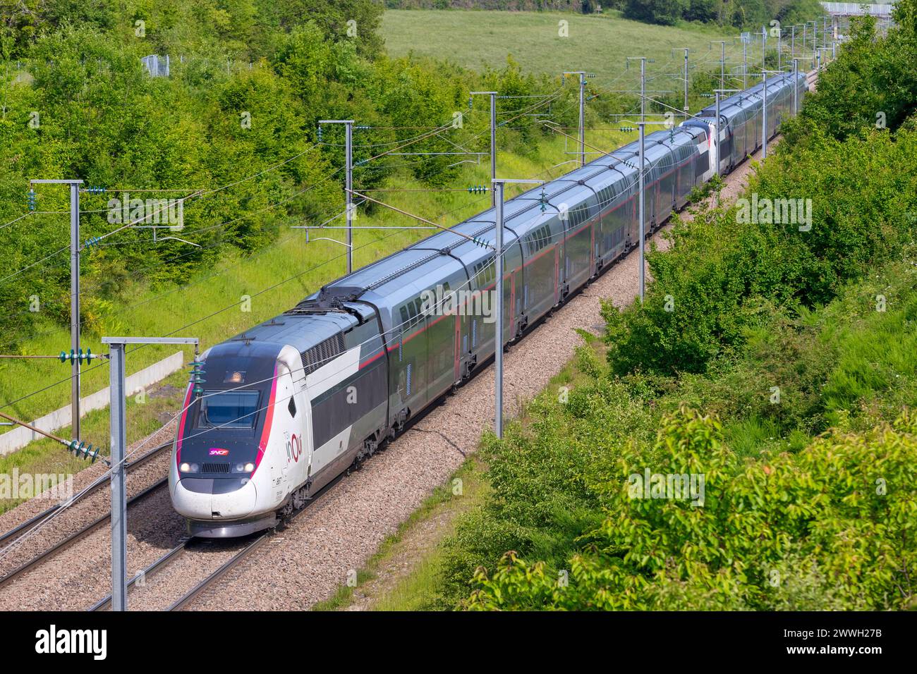 TGV POS Duplex INOUI passing Burgundy, France Stock Photo - Alamy