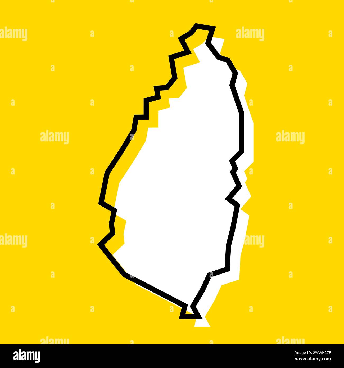 Saint Lucia country simplified map. White silhouette with thick black ...