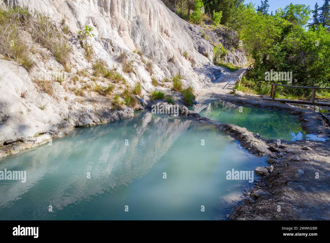 Bagni San Filippo natural pool with turquoise water and white rocks in ...