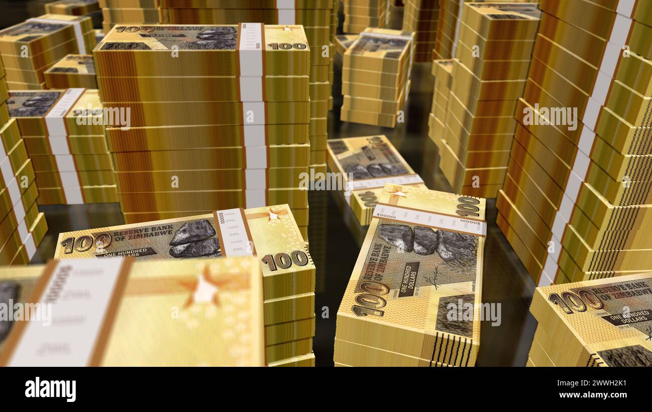 Zimbabwe money Zimbabwean dollars money pack 3d illustration. 100 ZWL ...