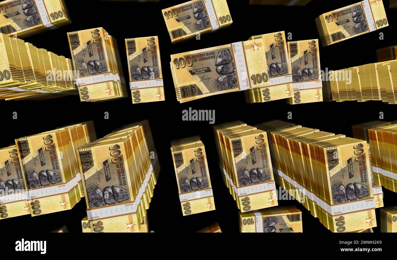 Zimbabwe money Zimbabwean dollars money pack 3d illustration. 100 ZWL ...