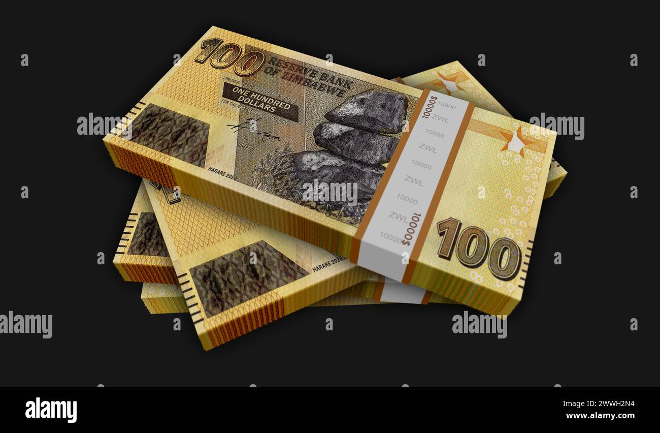Zimbabwe money Zimbabwean dollars money pack 3d illustration. 100 ZWL ...