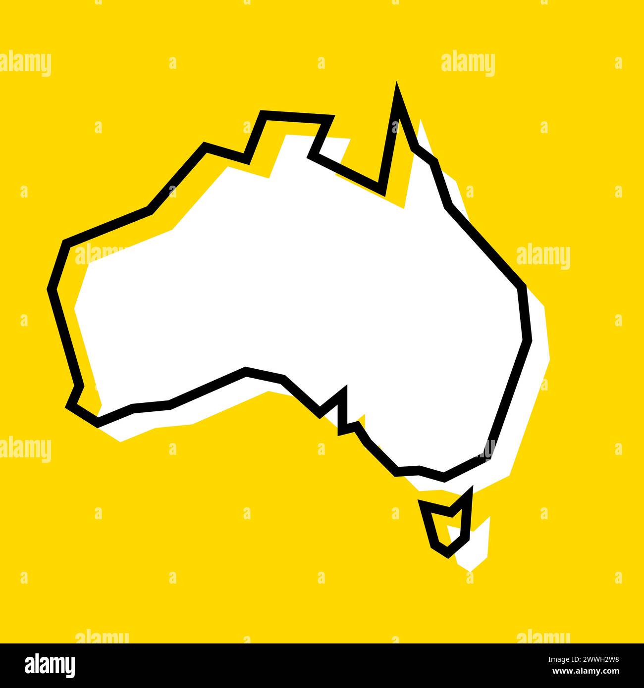 Australia country simplified map. White silhouette with thick black ...