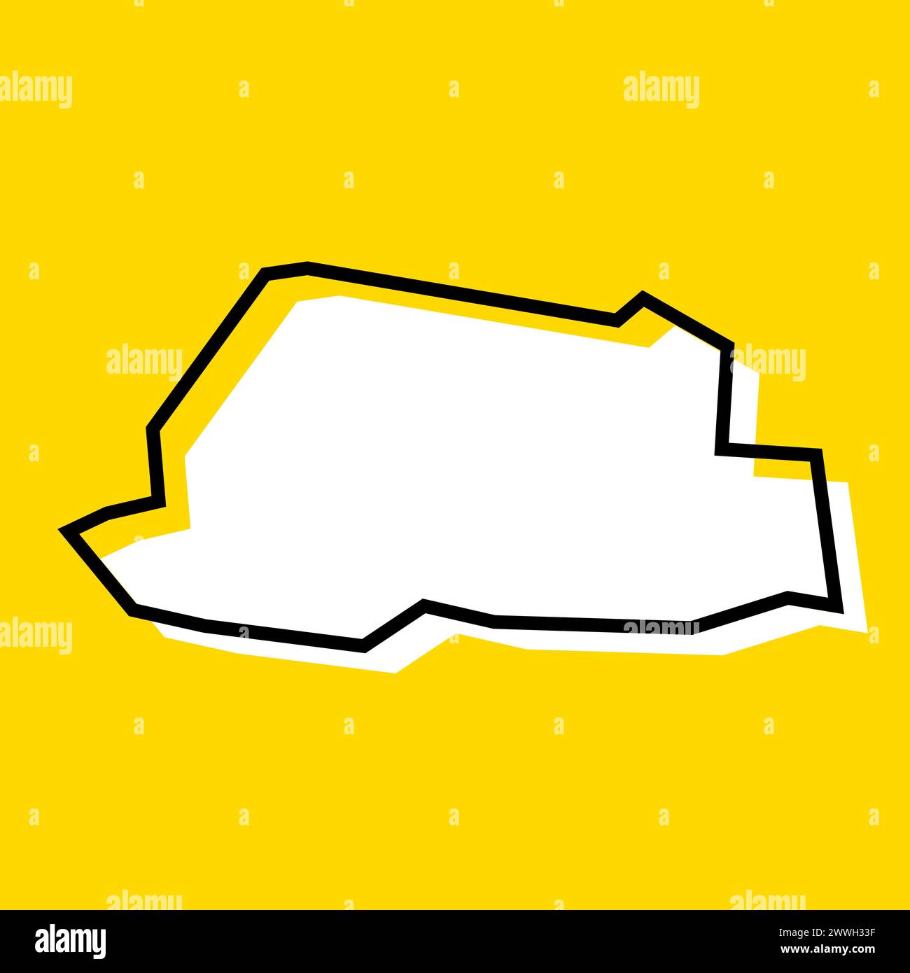 Bhutan country simplified map. White silhouette with thick black ...