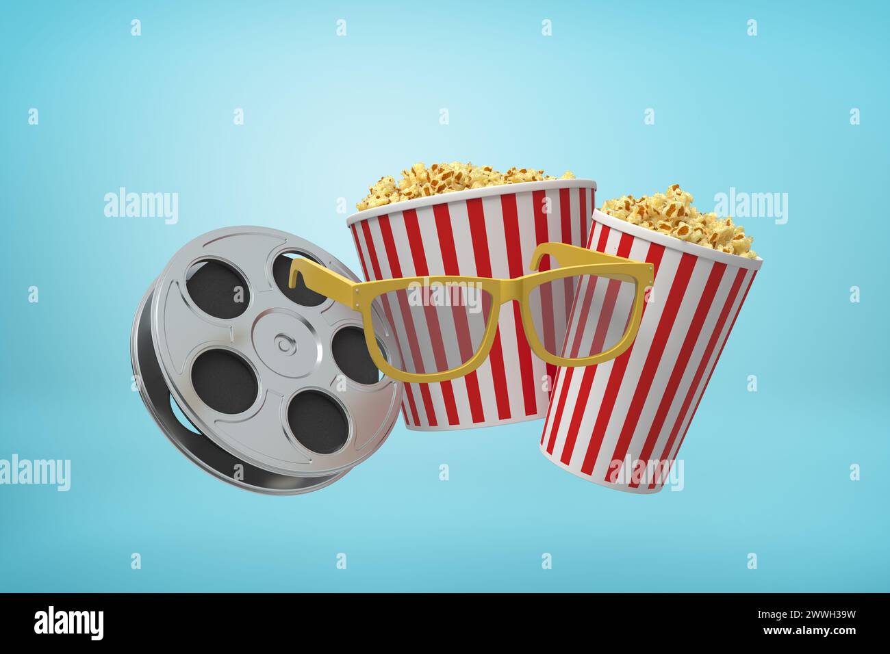 Floating movie snacks with retro 3D glasses Stock Photo - Alamy