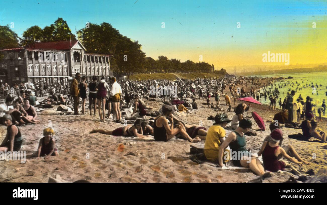 Bathers on English Bay, Beach Vancouver, 1925 . Vintage British ...
