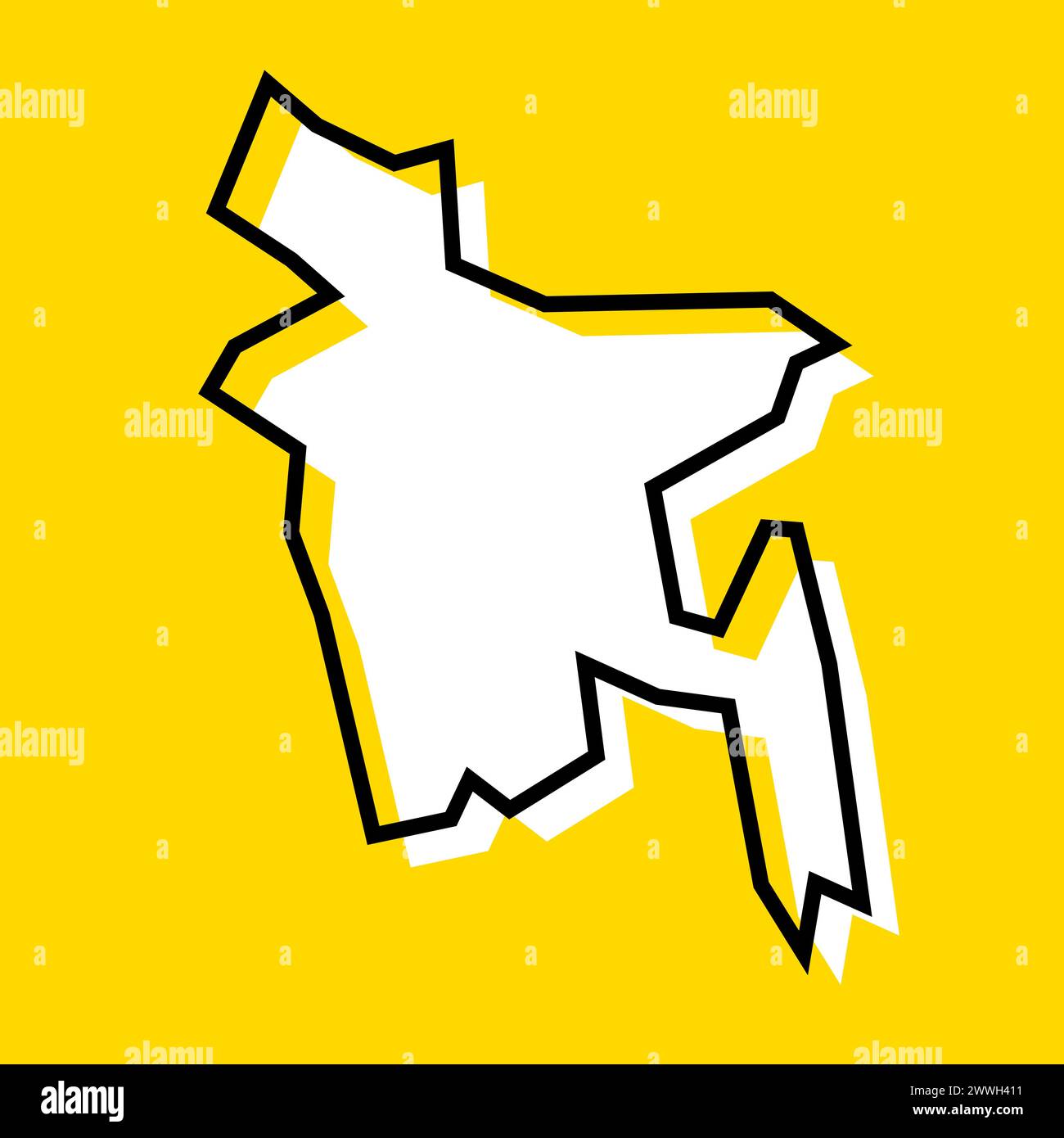 Bangladesh country simplified map. White silhouette with thick black ...