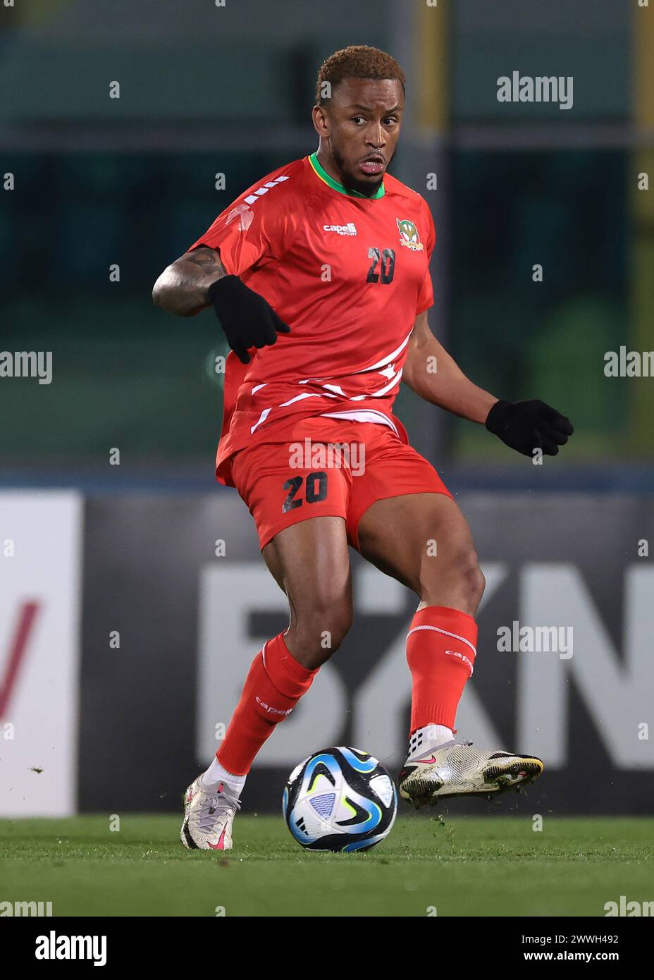Serravalle, Italy. 20th Mar, 2024. Raheem Hanley of St. Kitts and Nevis ...
